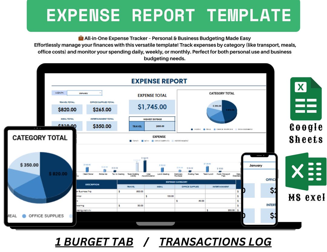 Editable Expense Report Template | Printable Monthly & Weekly Budget ...