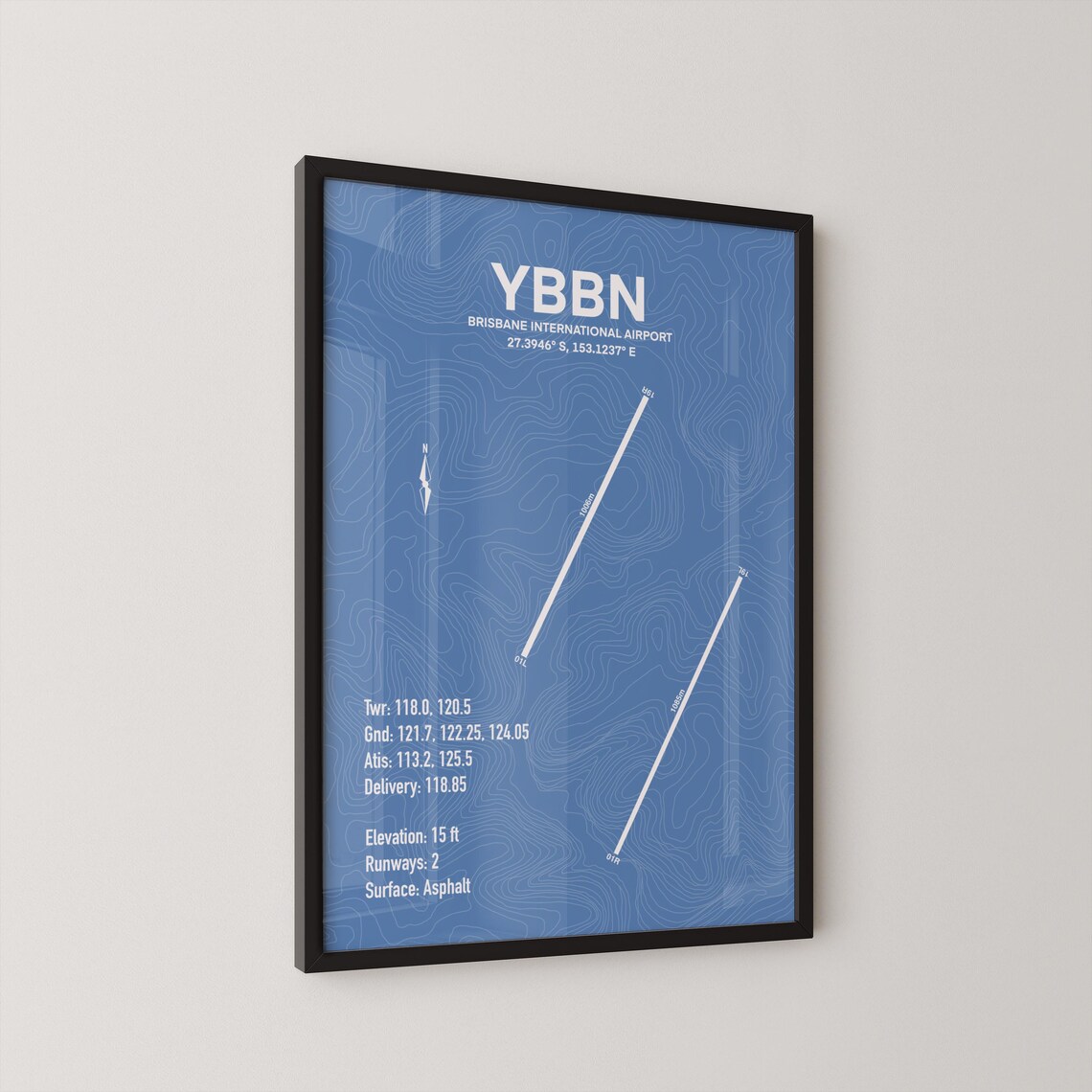 Brisbane International Airport, YBBN Minimalist Airport Map, Framed ...