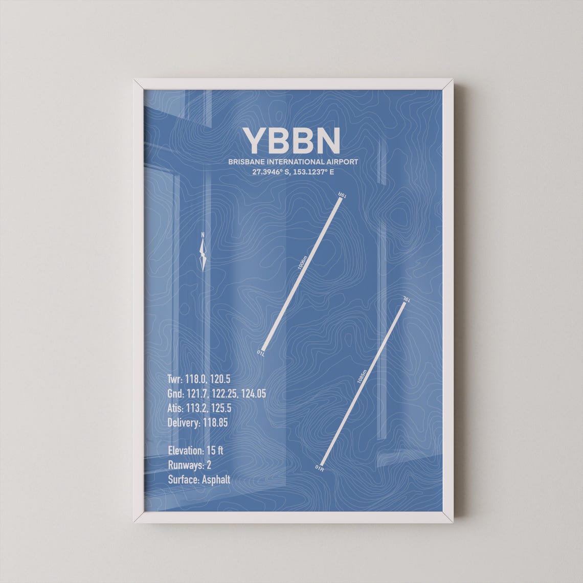 Brisbane International Airport, YBBN Minimalist Airport Map, Framed ...
