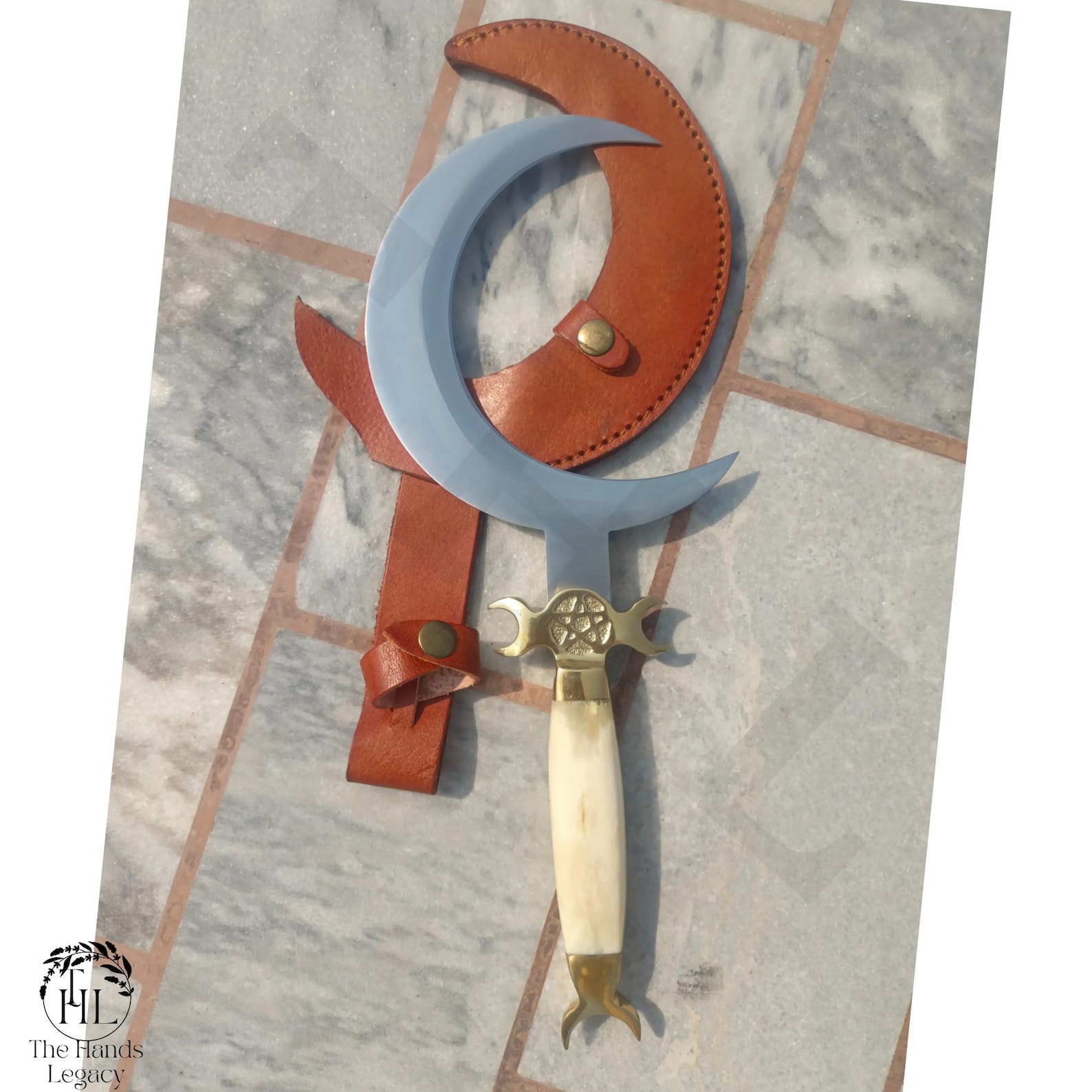 Handmade Crescent Moon Boline Knife: Carbon Steel & Camel Bone Altar ...