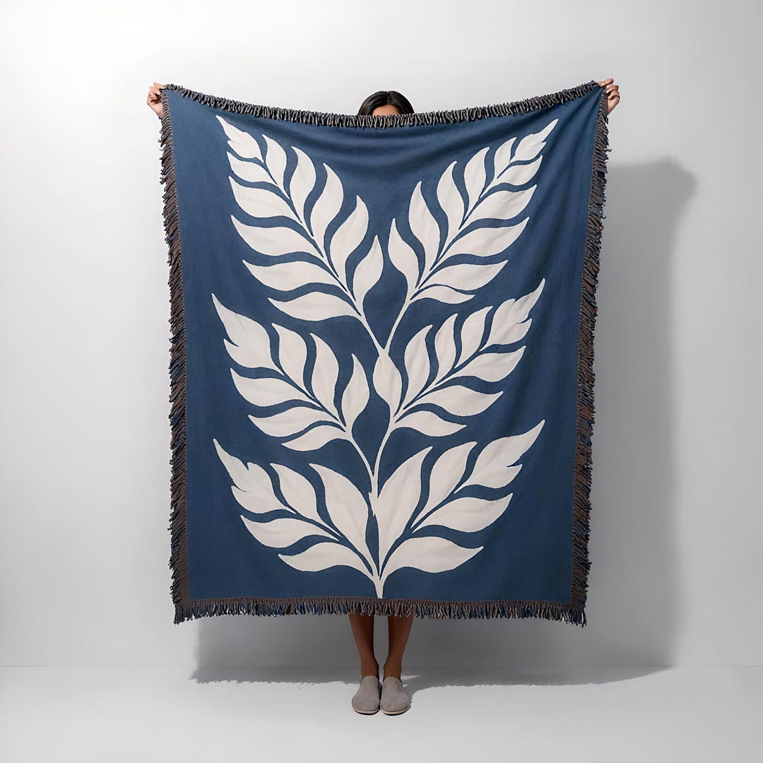 Botanical Woven Throw Blanket, Minimalist Nature Design, Modern Cozy ...