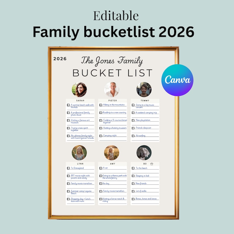 Family Bucket List Poster 2026 Canva Template Christmas Gift ...