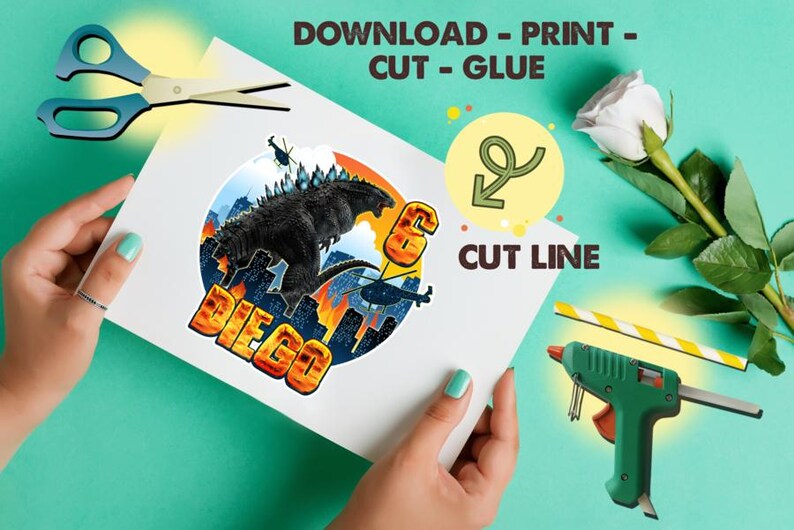 Godzilla Cake Topper: Printable Birthday Party Decor (digital File, PDF ...