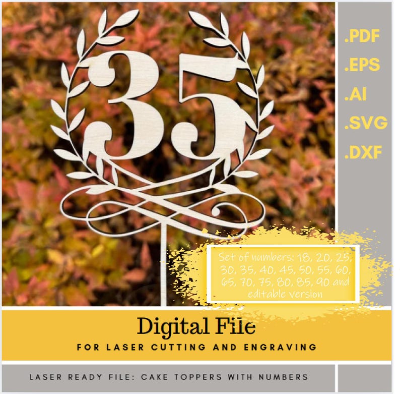 Laurel Number Cake Topper: Laser Cut Birthday Numbers (AI, SVG) - Etsy