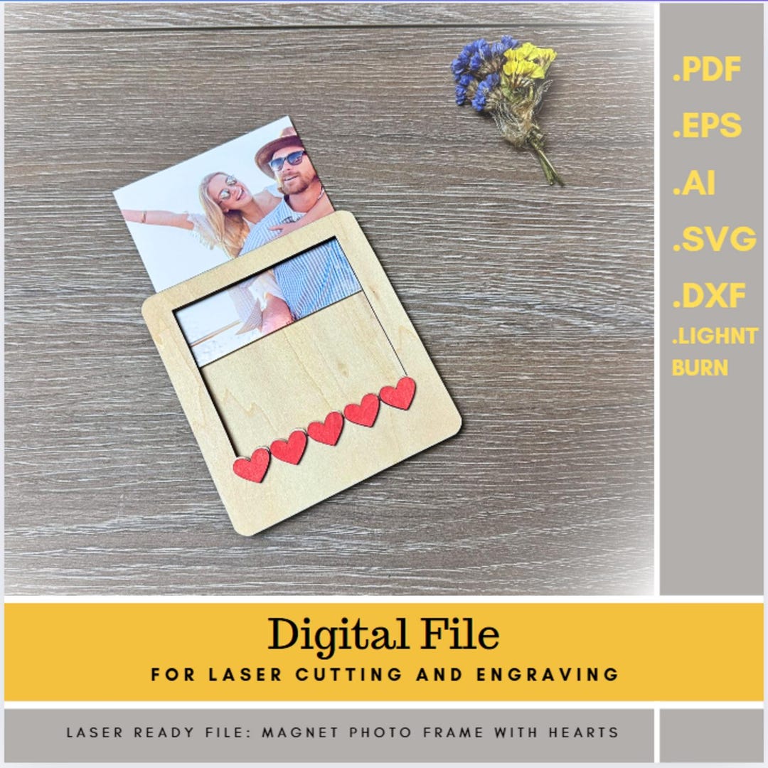 Laser Cut Magnet Photo Frame With Hearts Digital File, Svg, Lightburn ...