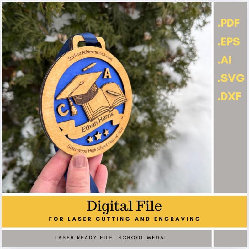 Laser Cut School Medal File | Student Award, Editable Text (svg Dxf Ai ...