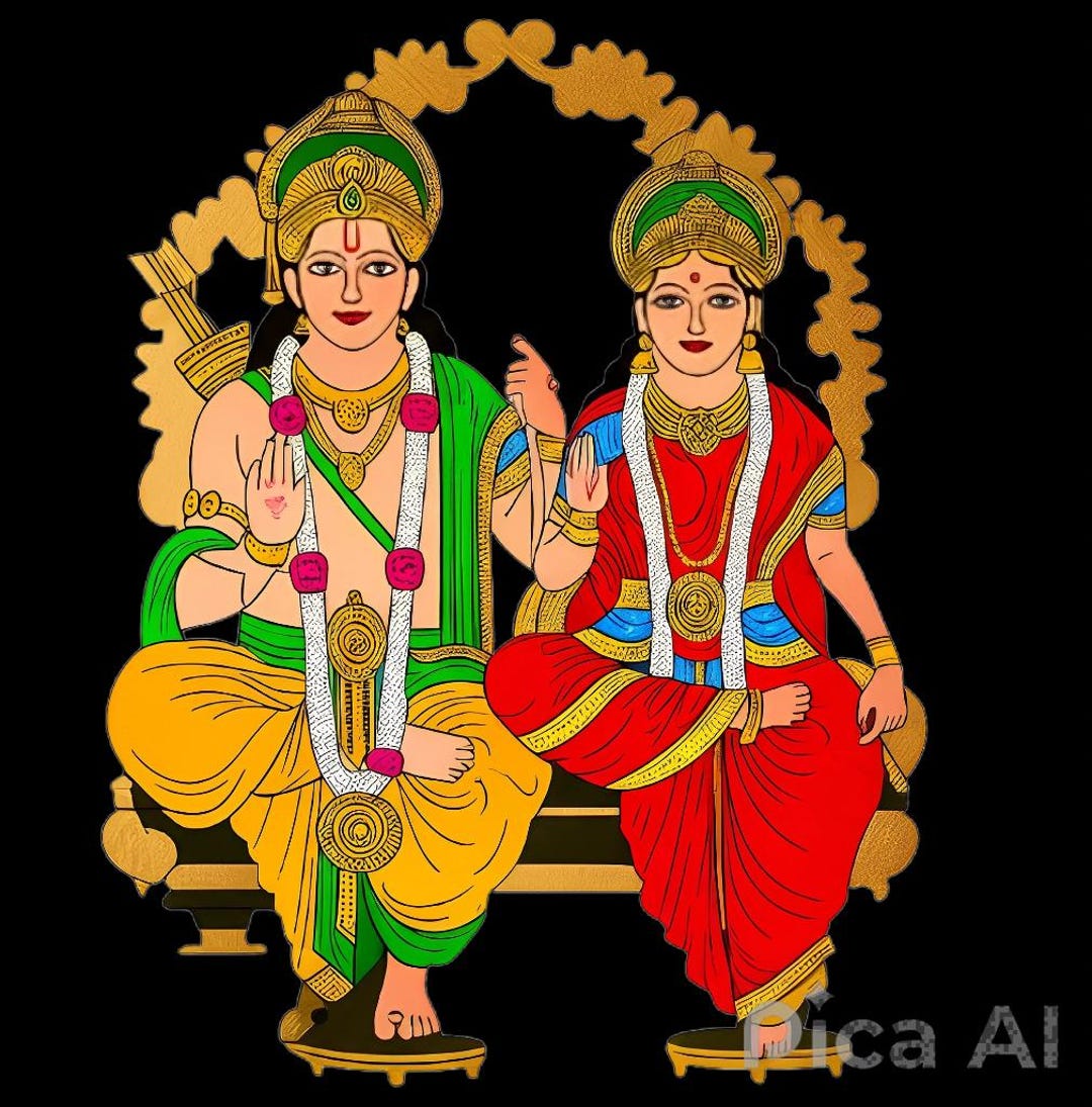Handpainted Ram Darbar MDF Cutout - Divine Rama and Sita Idols - Hindu ...