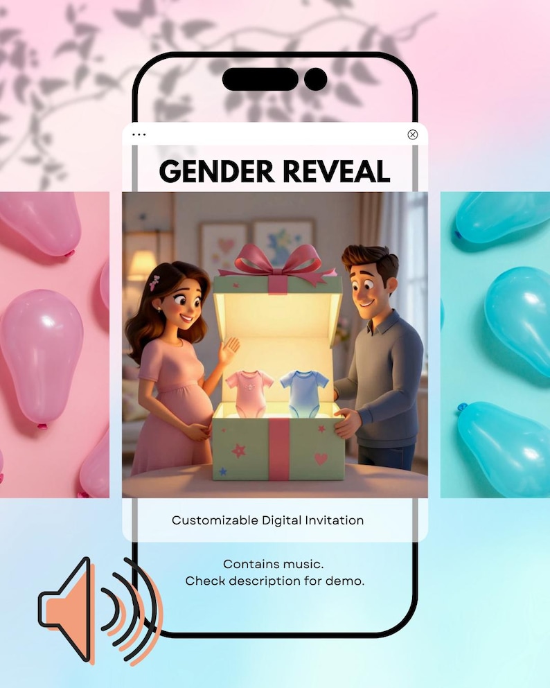 Animated GENDER REVEAL Video Invitation, Customizable, Personalized ...