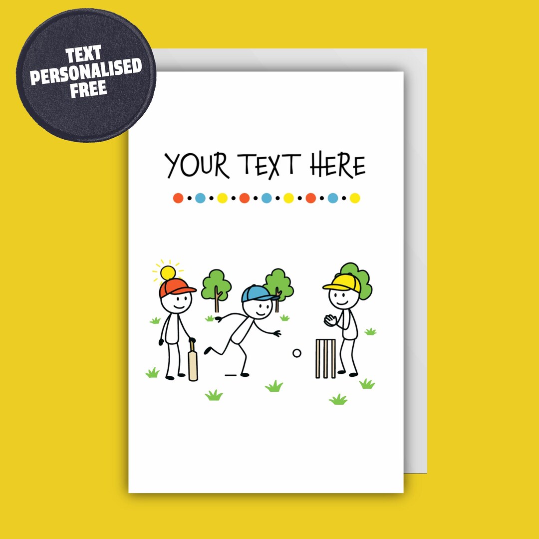 Personalized Cricket Birthday Card: Stick Figure Design, 5x7 - Etsy