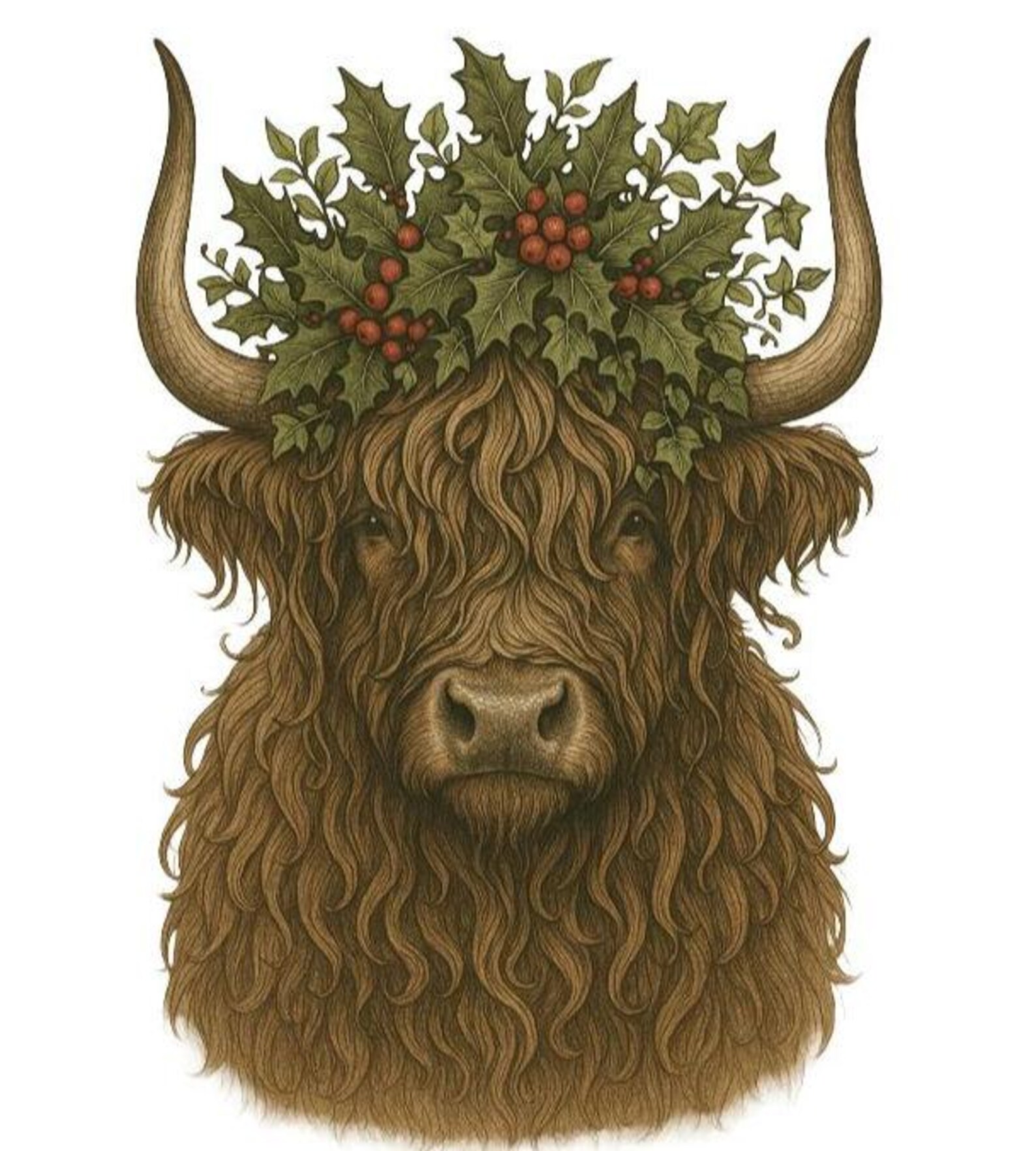 Highland Cow, Holly Coronet Merry Christmas Greetings Card 5" X 7" - Etsy
