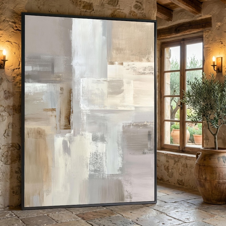 Neutral Tones Abstract Canvas, Soft Beige and Gray Wall Art, Modern ...