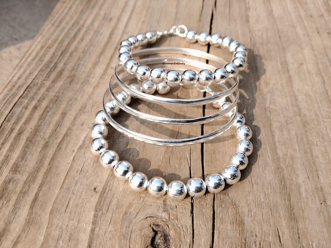 Dainty Sterling Silver Stacking Bangles - Set of 5 - Etsy
