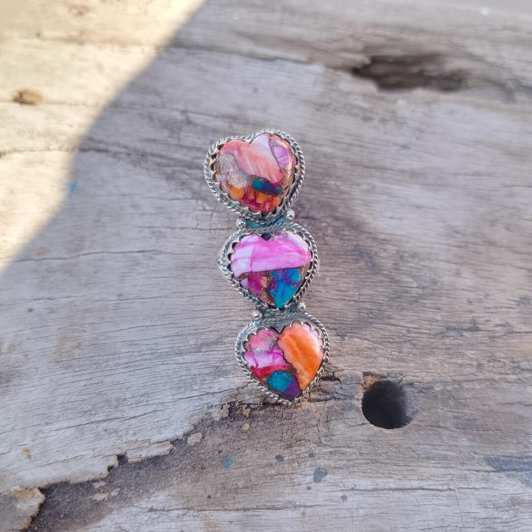 Pink Spiny Oyster Turquoise Ring: Square 925 Sterling Silver, Handmade ...