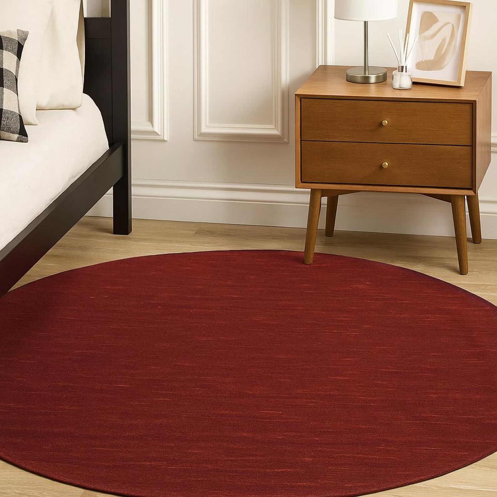 Luxurious Dark Red Wool Area Rug Soft, Durable, and Non-slip Round ...
