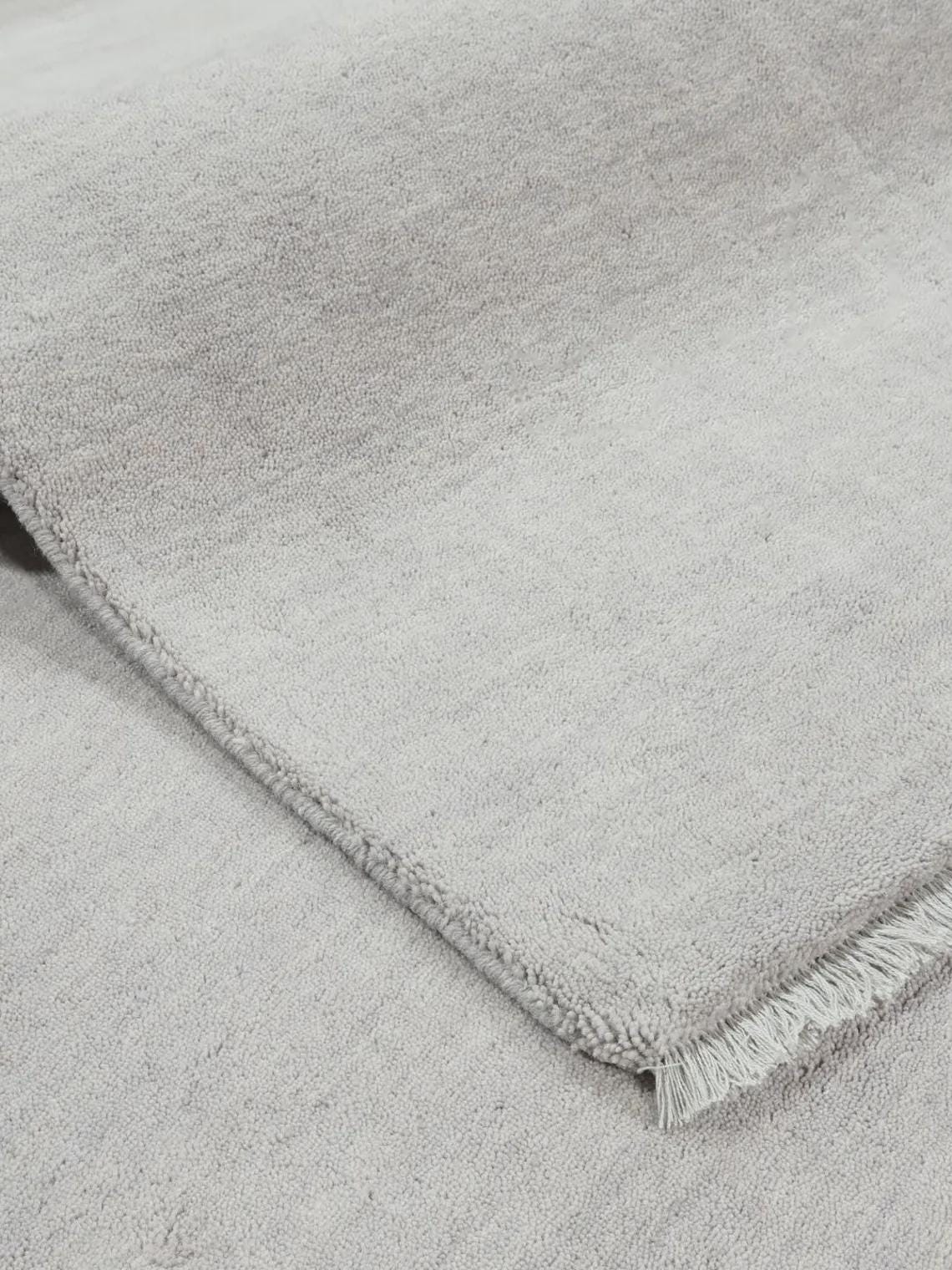 Handloom Wool Rug With Fringes Silver Grey Modern Minimalist Area Rug ...
