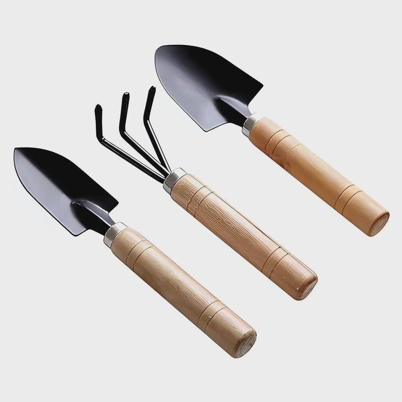 Carbon Steel Gardening Tool Set, Wooden Handle, Small Hand Kit - Etsy