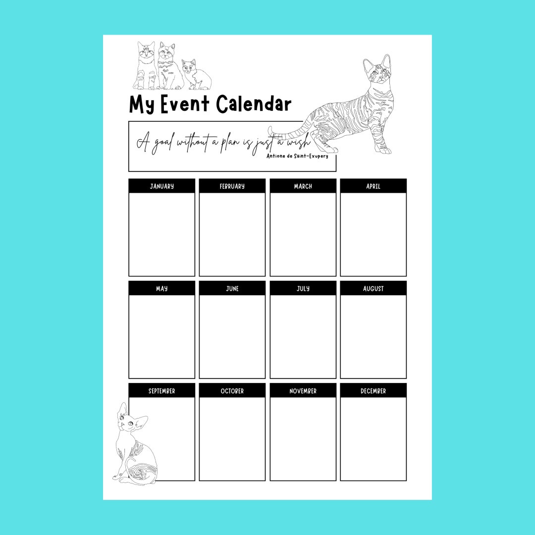 12 Month Event Planner Calendar - Etsy
