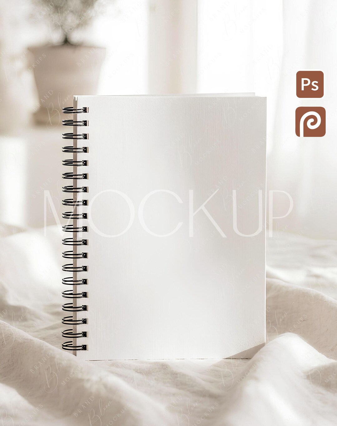 6x8 Planner Template PSD, Modern Hardcover Mock-up, Black Spiral Blank ...