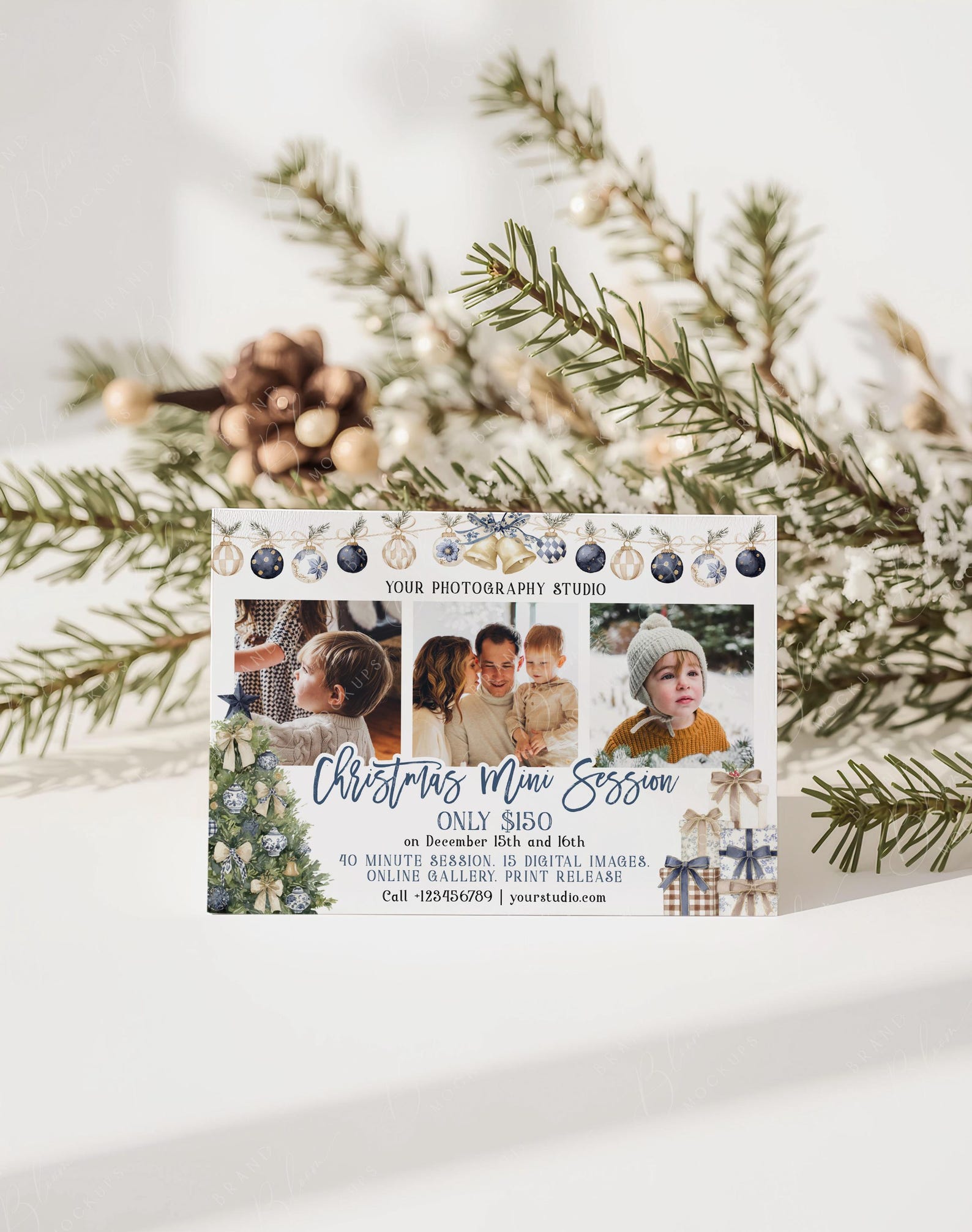 Boho Winter Gift Card Template, Christmas Greeting Postcard Mock-up ...