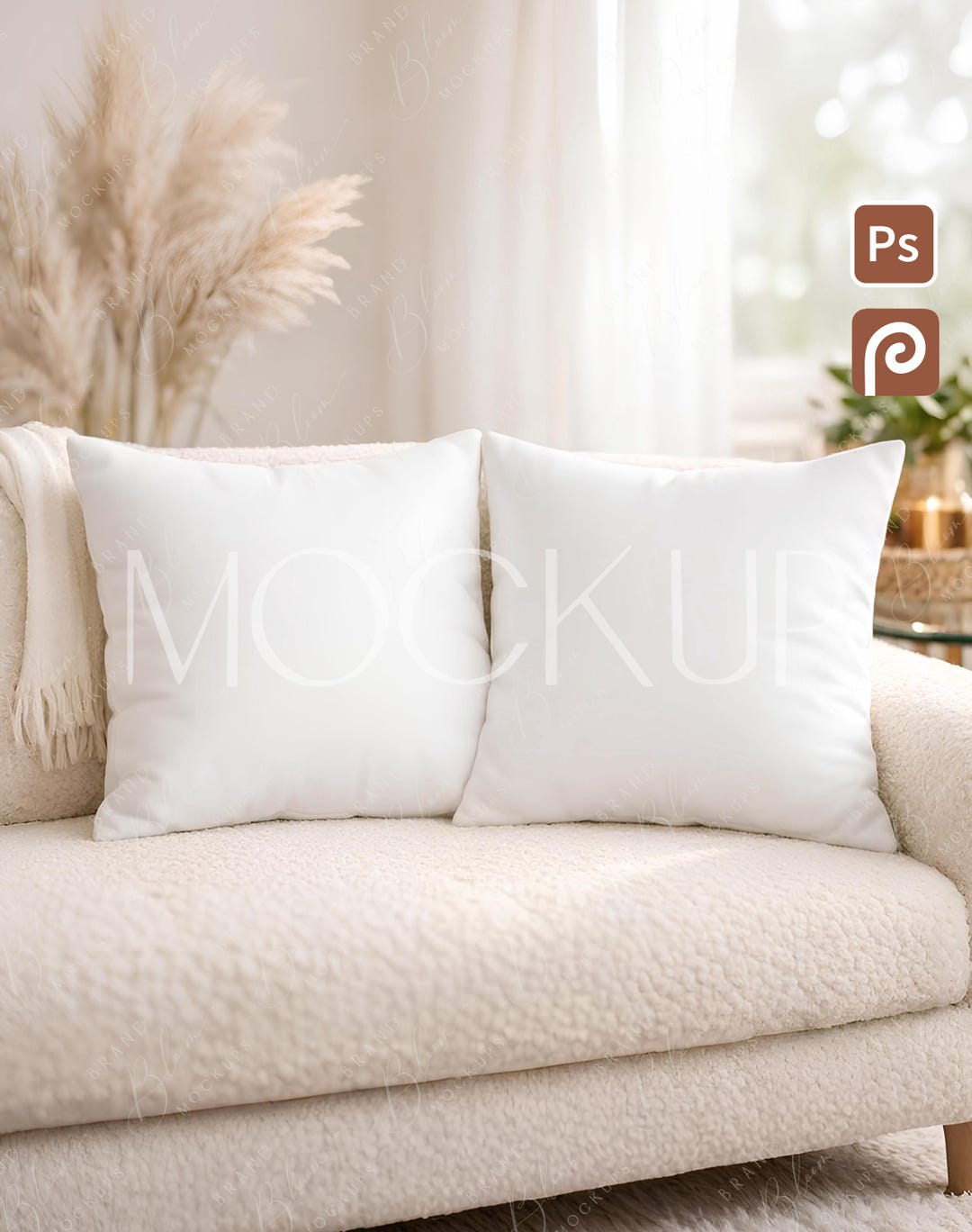 Minimalistic Two Square Pillow Mockup, Fabric Pattern Pillows Mock-up ...