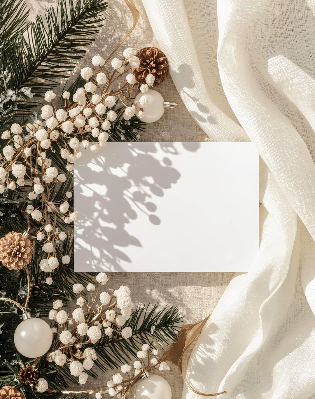 Boho Winter Gift Card Template, Christmas Greeting Postcard Mock-up ...
