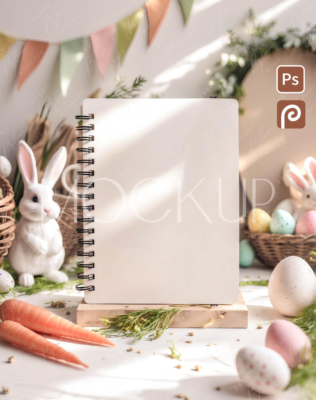 Easter Digital Notebook 6x8 Mockup, Spring Holiday Black Spiral Journal ...
