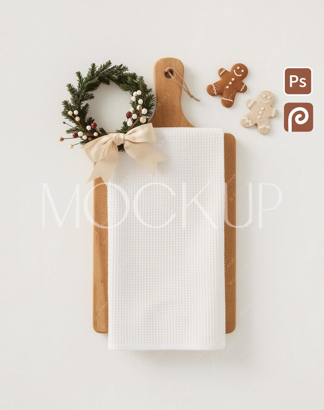 Holiday Tea Towel Mockup, Boho Kitchen Towel Template PSD, Christmas ...