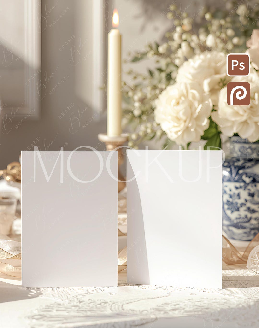Two Sides Wedding Card Template, Grandmillenial Invitation Mockup ...