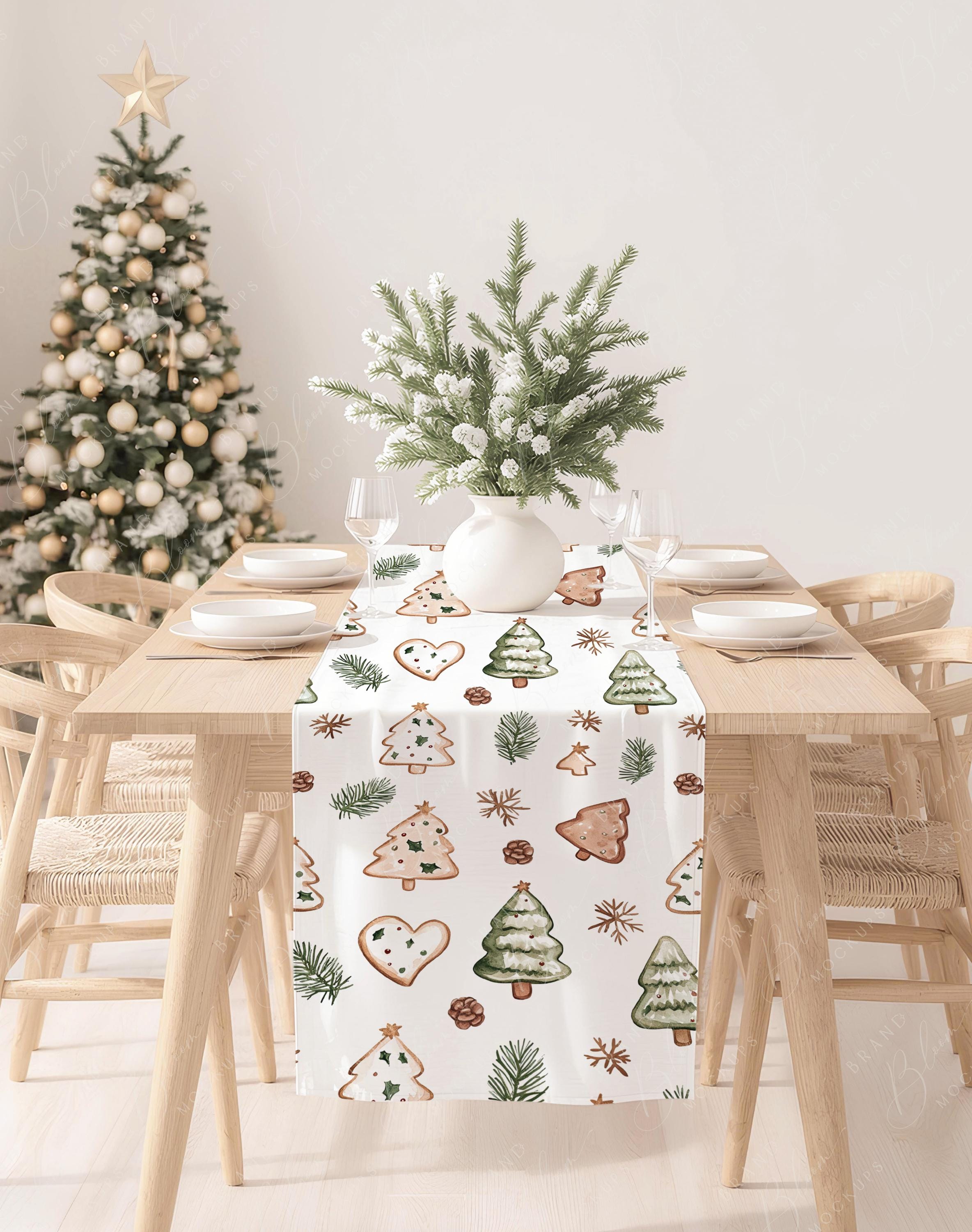 Christmas Table Runner Mockup, Holiday Textile Fabric Dining Decor ...