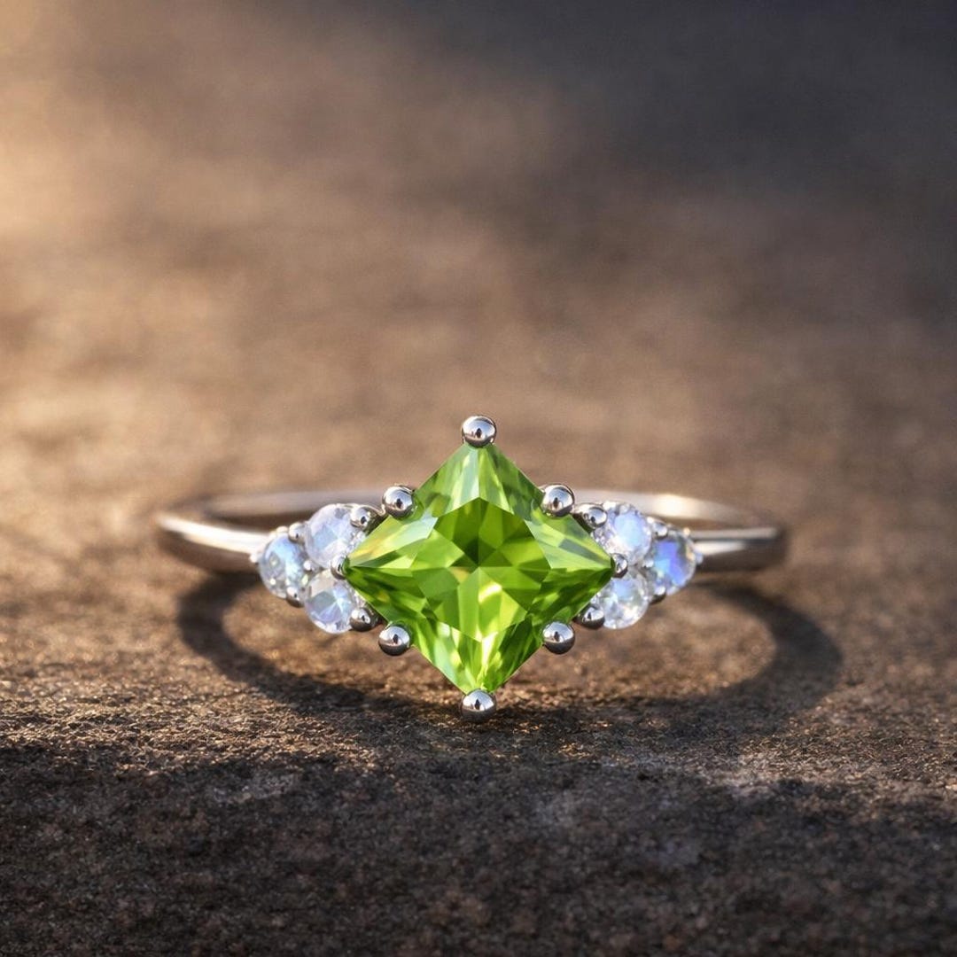 Nature Inspired Peridot Jewelry Princess Cut Peridot Moonstone Wedding ...