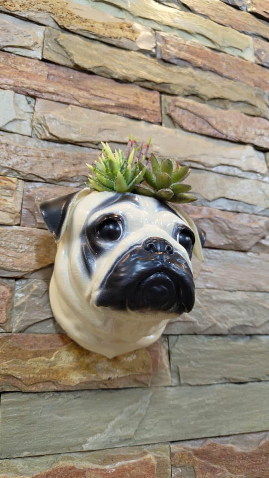 Pug Dog Head Wall Mount Planter Pot Flower Vase 3d Printing Stl File ...