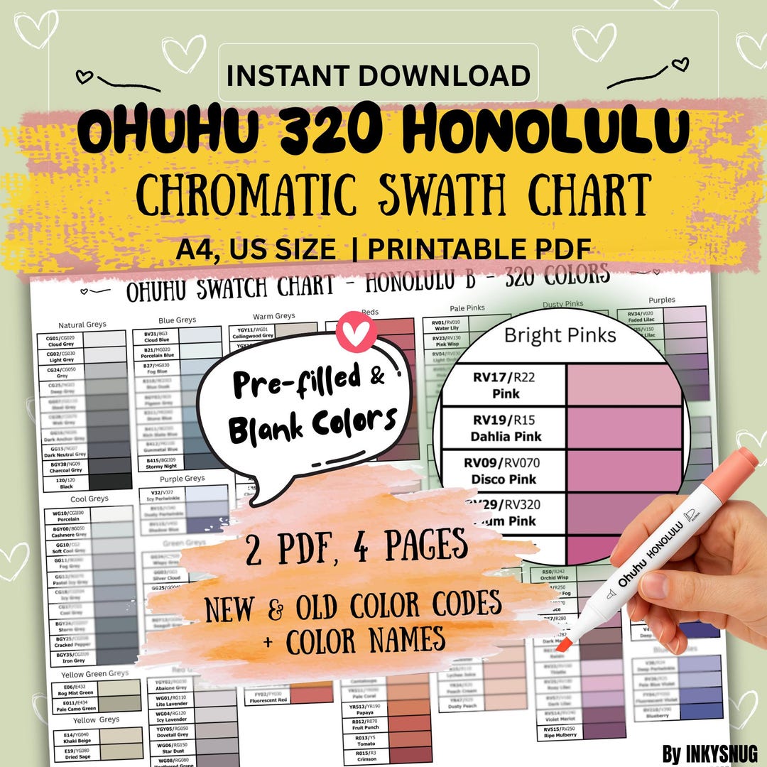 Pre-filled Ohuhu Honolulu 320 Color Chromatic Swatch Chart | New, Old ...