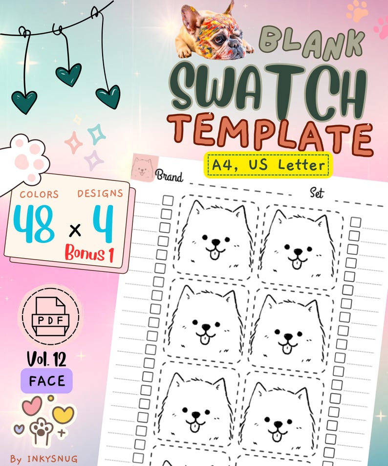Animal Face Color Swatch Chart: Dog, Cat, Cow, Hippo (PDF Printable) - Etsy
