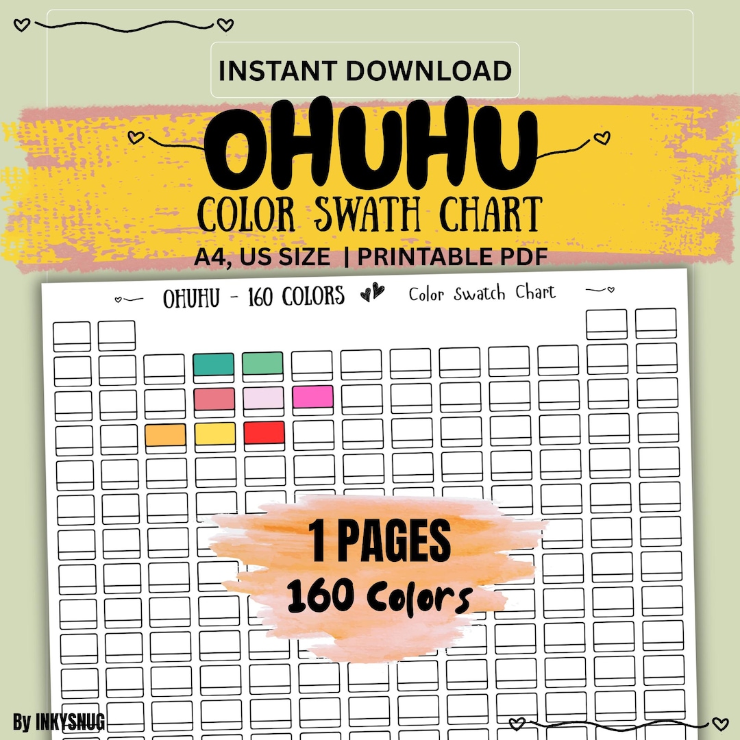 Ohuhu 160 Marker Color Swatch Chart: Printable Template (PDF) - Etsy