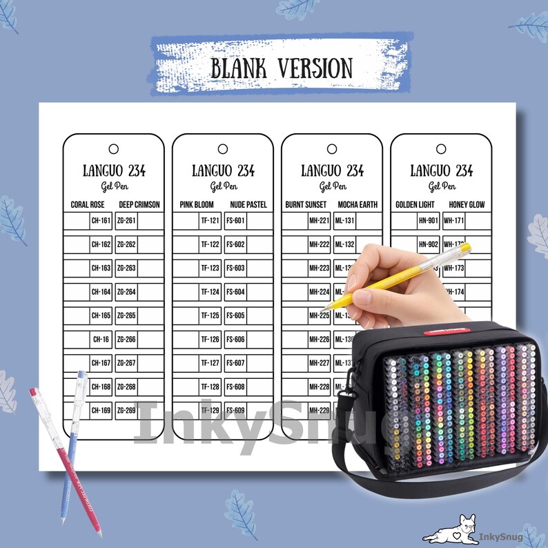 Languo 234 Gel Pen Swatch Card | Blank PDF (A4/US Letter) - Etsy