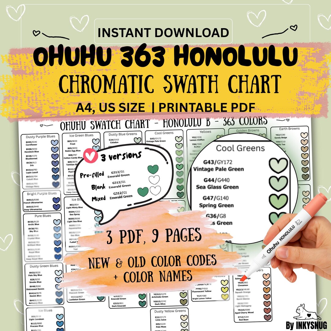 Pre-filled Ohuhu Honolulu 363 Color Chromatic Swatch Chart | New, Old ...