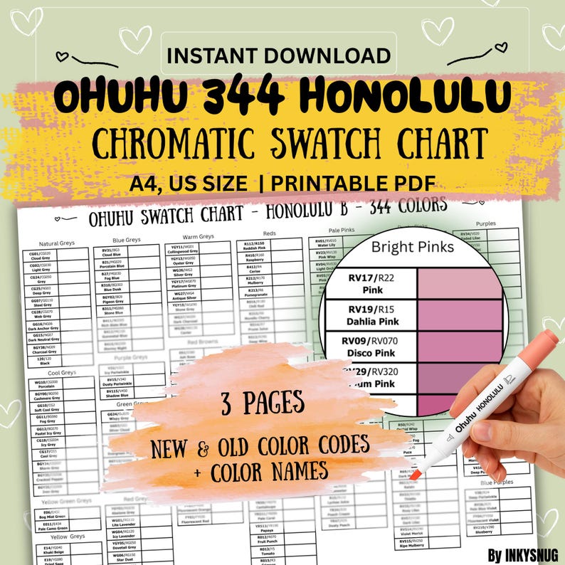 Ohuhu Honolulu 344 Color Chromatic Swatch Chart | New, Old Codes and ...