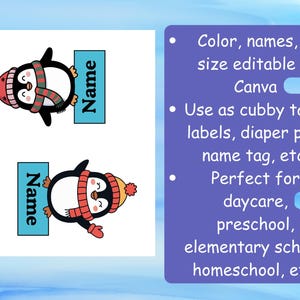 Penguin Cubby Tags | Winter Classroom Name Labels | 2 Designs ...