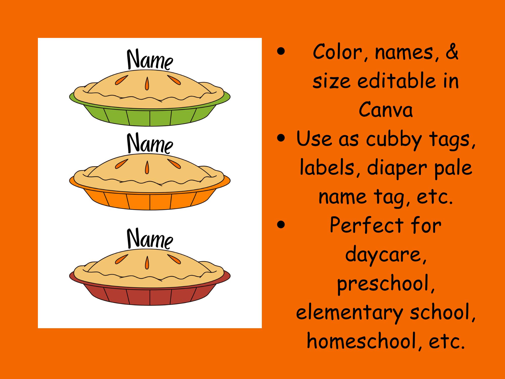 Editable Pie Cubby Tag Bundle | Apple, Pumpkin & Cherry Pies | Fall ...