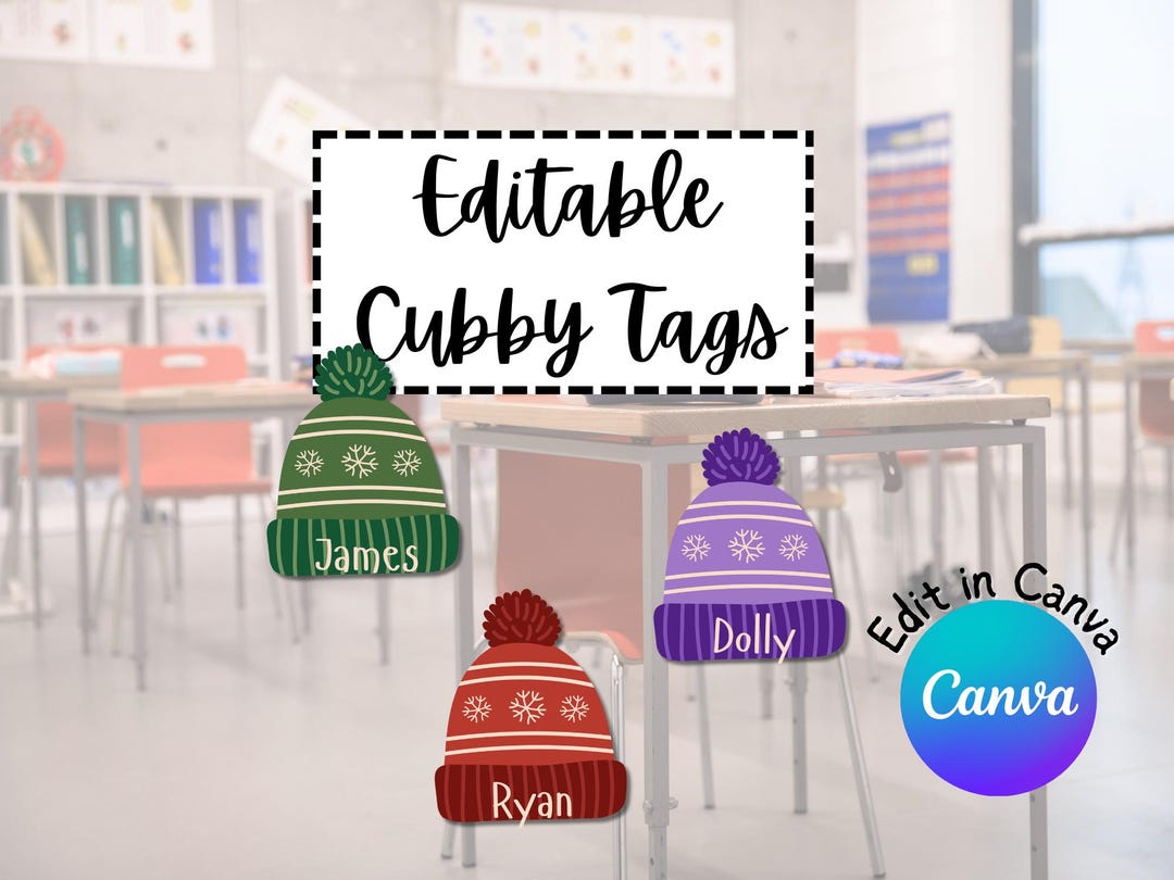 Winter Hat Cubby Tags | Editable Classroom Name Tags | Cozy Winter ...