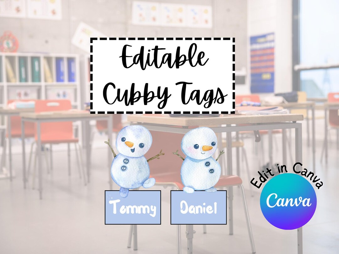 Snowman Cubby Tags | Editable Canva Template | Winter Classroom Labels ...