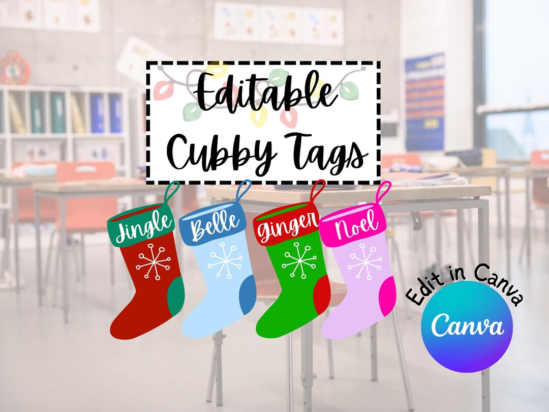 Editable Stocking Cubby Tags | Canva Template | Holiday Name Tags for ...