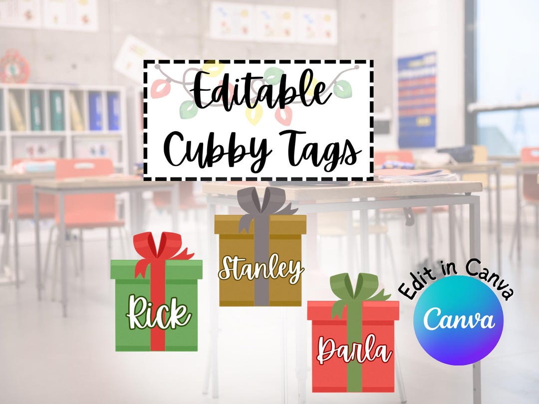 Gift Box Cubby Tags | Christmas Classroom Name Tags | Editable in Canva ...