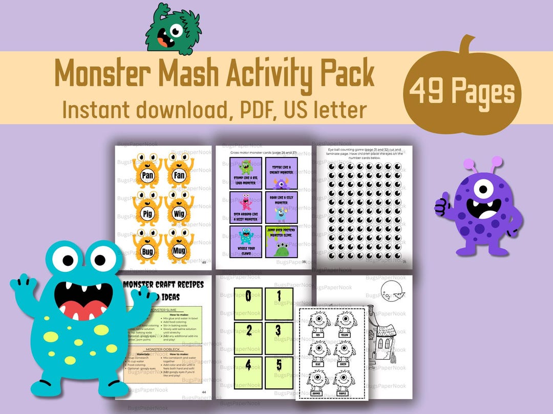 Monster Mash Preschool Activity Pack | 49 Printable Worksheets, Crafts ...