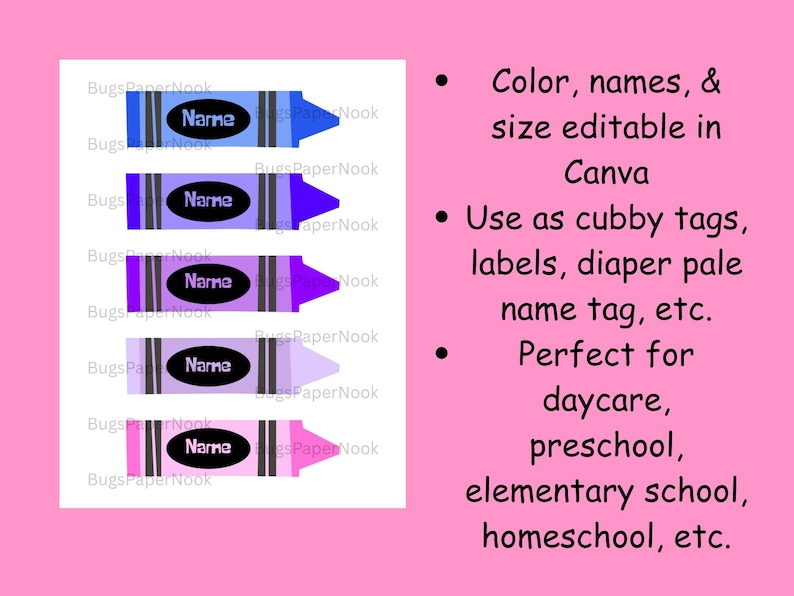 Editable Crayon Cubby Tags: Printable Classroom Labels (canva Template ...