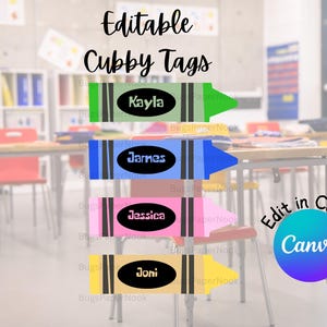 Editable Crayon Cubby Tags: Printable Classroom Labels (canva Template ...