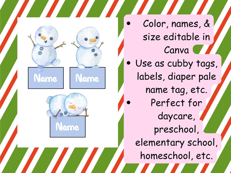 Snowman Cubby Tags | Editable Canva Template | Winter Classroom Labels ...