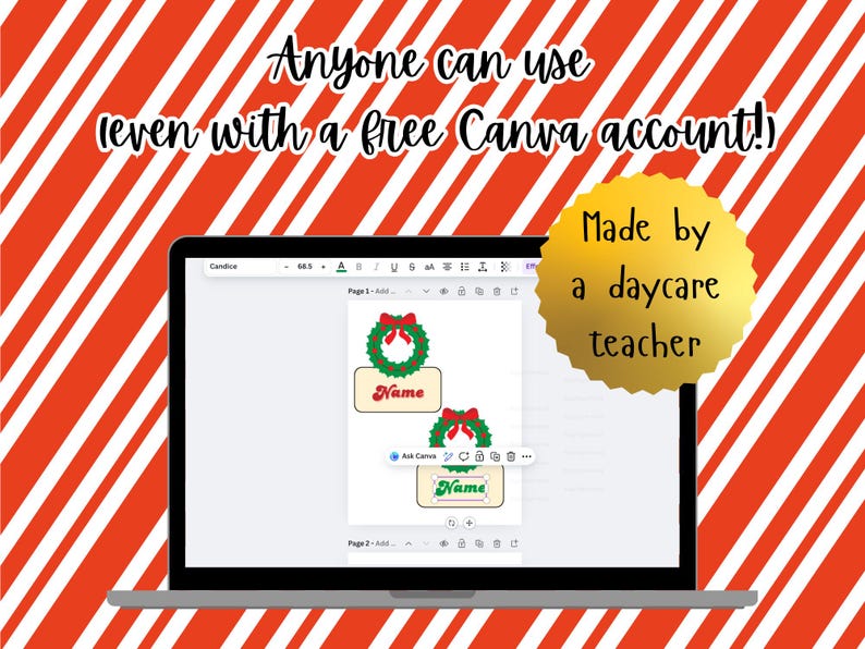 Wreath Cubby Tags | Editable Canva Classroom Labels | Christmas Name ...