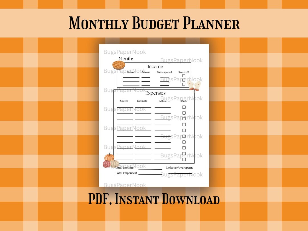 Fall Budget Planner Printable | Monthly Income & Expense Tracker PDF ...
