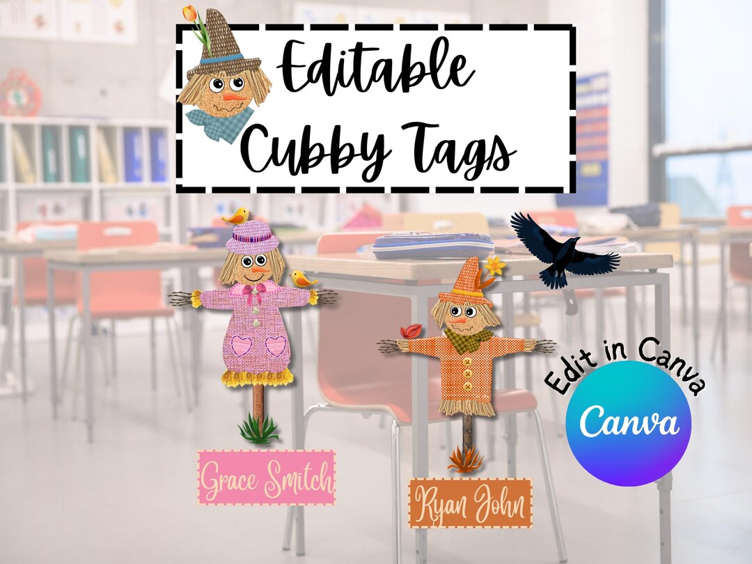 Editable Scarecrow Cubby Tags | Fall Classroom Labels | Printable Name ...